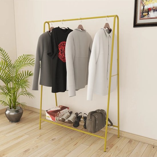 Design Kledingrek - Metaal - 150x40x104 CM - Goud - Opbergruimte Voor ...