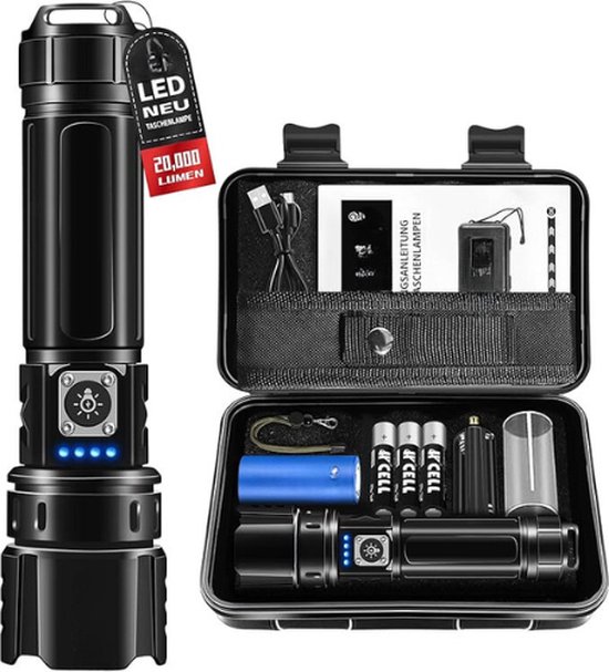 Militaire Zaklamp - LED Zaklamp Oplaadbaar - Waterdicht - Verstelbare Lichtsterkte -... | bol