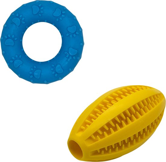 Rugby Lek Bal & Ring met Pootjes Honden Speelgoed 2 speeltjes - Honden ...