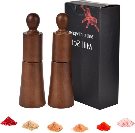 Wooden Spice Mill Set of 2 with Adjustable Ceramic Grinder - for Chili ...