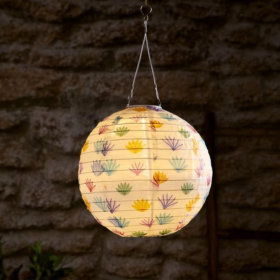 Lampion - 30cm LED Solar - Wit Patroon - Lantaarn Tuinverlichting | bol