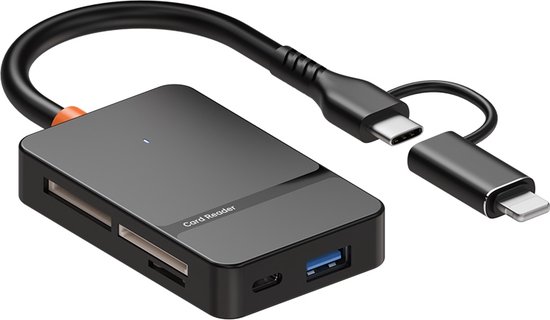 8-IN-1 8-Pin (Lightning) + USB-C naar 2x SD + Micro SD + USB 3.0 + USB ...