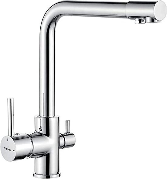 Drinkwater Keukenkraan 3 Wegs 360° Draaibaar Mengkraan met 2 Handgrepen - Messing Chroom | bol