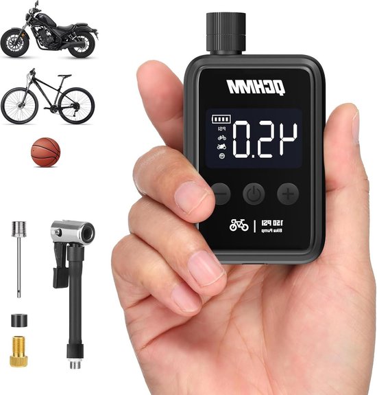 Fietspomp met drukmeter - Elektrische mini-fietspomp met lcd-drukmeter - Ultrakleine... | bol