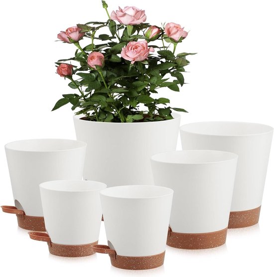 Zelfbewaterende plantenpotten - Set van 6 plastic bloempotten - 20/175 ...