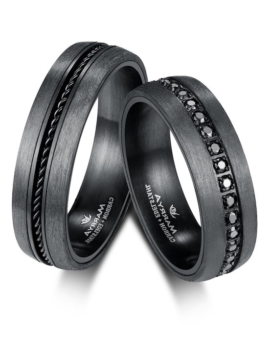 Jonline SET Trouwringen Zwart Carbon Design Zwarte Zirkonia ...
