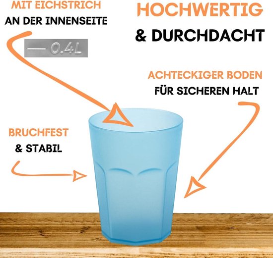 10 stuks lichtblauwe plastic bekers - vorstlook - 400 ml - maatstreep ...
