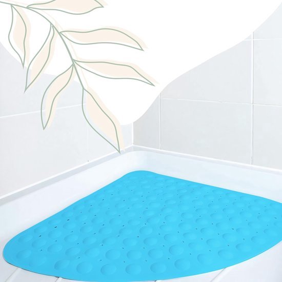 Blauwe Douchemat 53x53cm Machinewasbare Kwartcirkel Badmat voor ...
