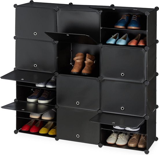 Shoe Cabinet 24 Compartments Storage Flaps - 125 x 125 x 31.5 cm ...
