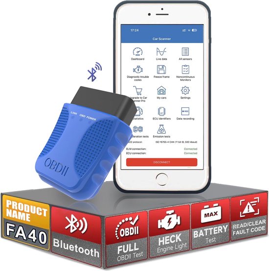 Draadloze OBD2 Scanner voor iOS en Android | Auto Diagnostische Scantool voor Voertuig... | bol