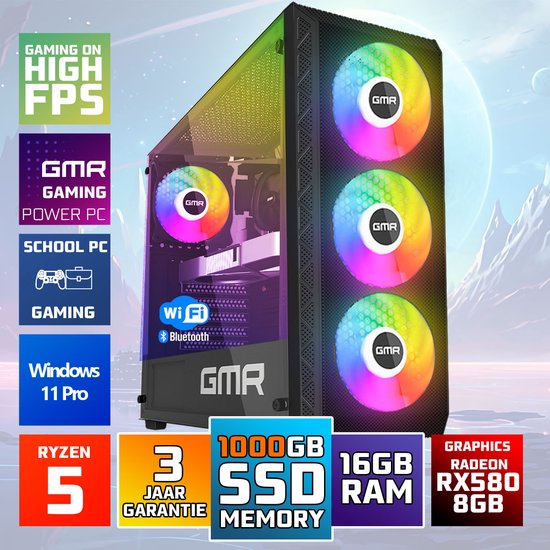 GMR Power Gaming PC - Ryzen 5 | 16 GB RAM | 1000GB SSD | RX 580 Radeon ...