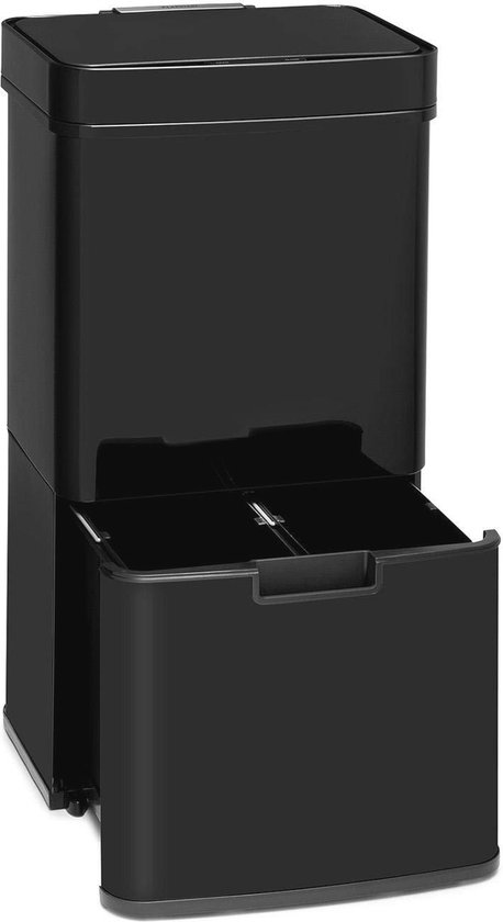 Zwarte RVS Sensor Vuilnisbak - 72 Liter met 4 Containers voor ...