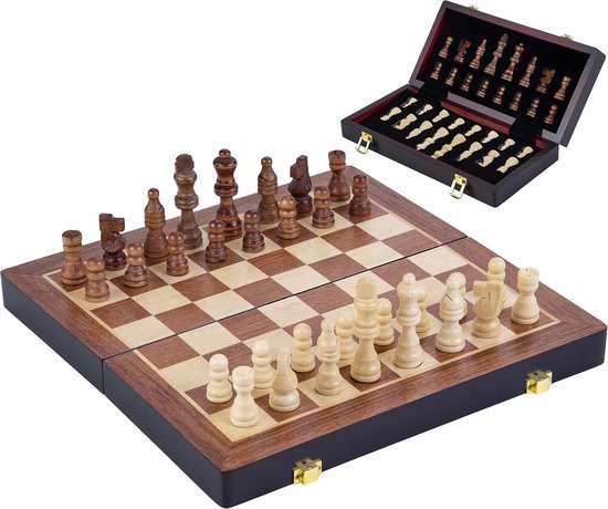 Massief Houten Schaakset - Vouwkoffer - Gesneden Stukken - Essenhout ...