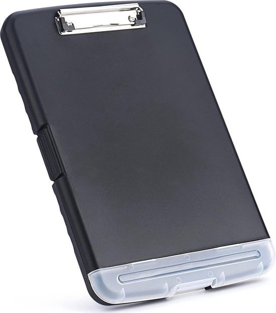 Kunststof klembord met opslag - A4 formaat - map en penhouder - zwart | bol