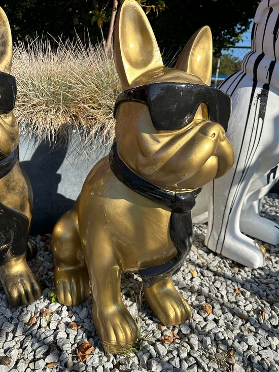 Goodyz - Franse Bulldog beeld- 80cm hoog - met zonnebril- goudskleurig met zwarte bril - | bol