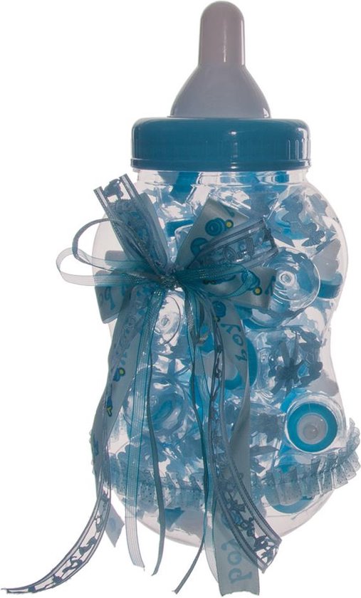 30 papflesje blauw in grote spaarpot-papfles voor geboorte, babyshower ...