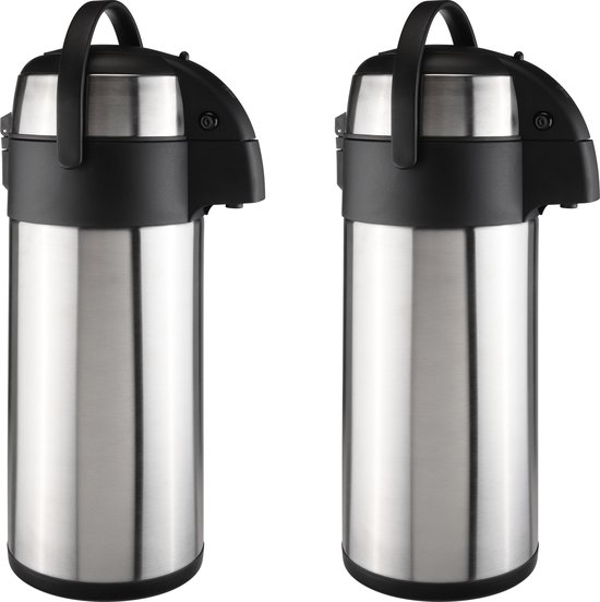2x stuks grote RVS thermosflessen / isoleerkannen met pomp 5 liter - Thermosflessen en... | bol