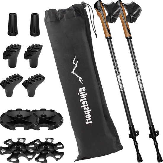 Nordic Walking Stokken - Telescopische wandelstokken met tas zwart ...