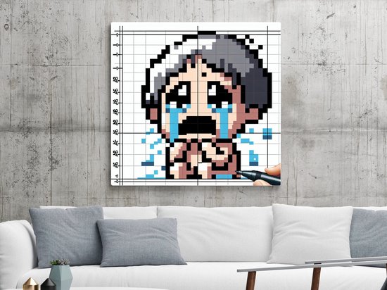 Pixel art huilend kind schilderij | Tranen van verdriet: pixelated kindje in kunstwerk... | bol