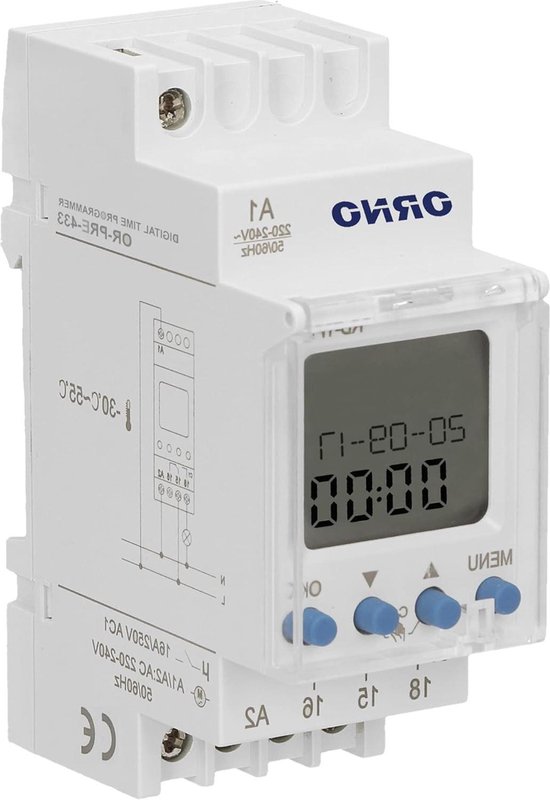 Tijdschakelaar Digitale Timer voor DIN-rails 52 Programma's 3 Menutalen ...