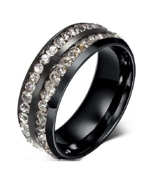 Schitterende Zwarte Ring Dubbele Rand Zirkonia|Ring met Steentjes| 16. ...