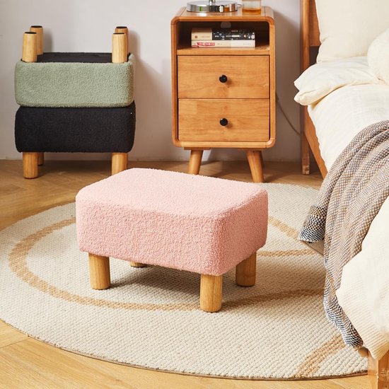 Selbro ® Veelzijdige Fluwelen Poef met Houten Poten voor Woonkamer en ...