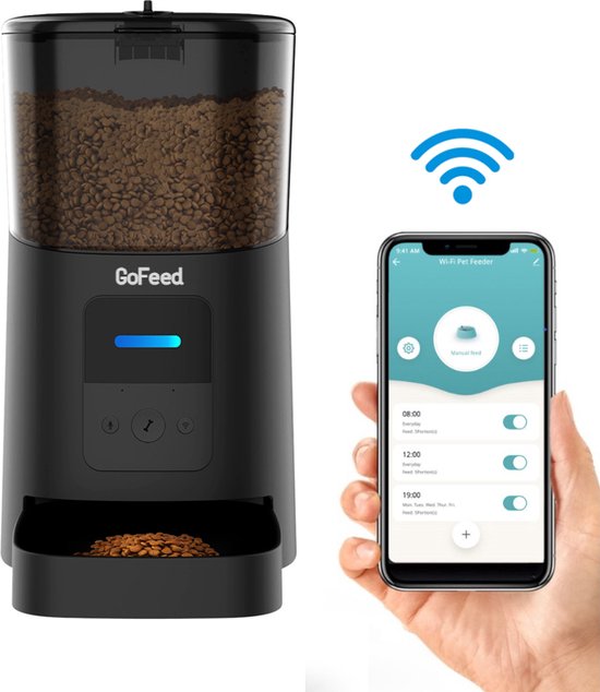 GoFeed Automatische Voerbak - Kat en Hond - Voerautomaat met App - 6 L - Zwart | bol