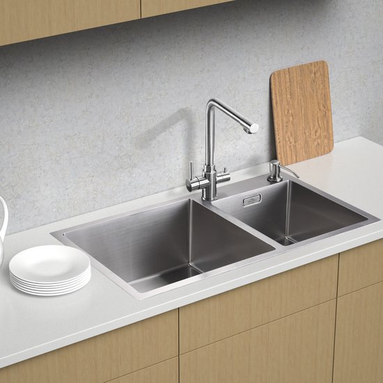 Auralum max Spoelbak 75x45cm - RVS Spoelbak Keuken met Dubbele Spoelbak ...