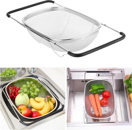 Roestvrij stalen wastafelzeef 6-kwarts - fijne zeef - rubberen ...