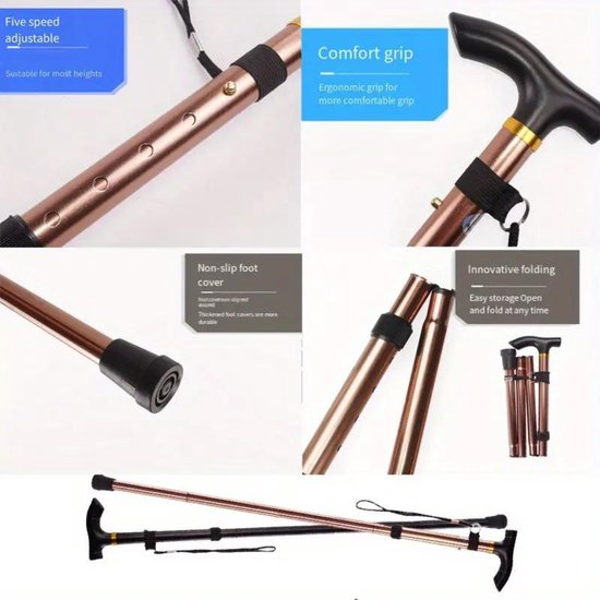 Livano Opvouwbare Wandelstok - Inklapbare Wandelstok - Wandelstok ...