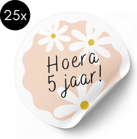 Sticker 5 jaar Daisy/Madeliefje - 50 mm - Sticker Hoera 5 jaar ...
