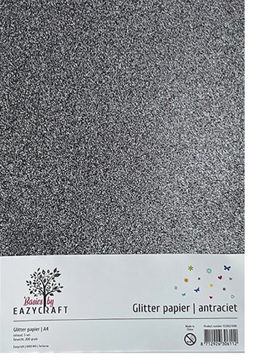 Eazycraft - Glitterpapier A4 - Antraciet (5st) | bol