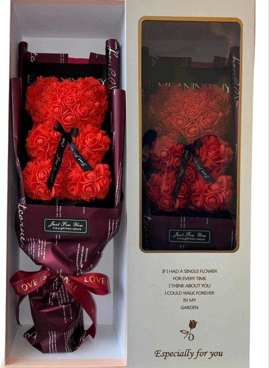 Rode Rozen Beer - Rose Bouquet - Teddy Beer - Rood - Romantisch Cadeau ...