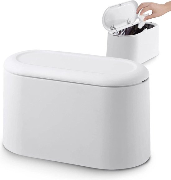 Mini Plastic Table Trash Bin with Pop Lid for Bathroom Office Desk ...