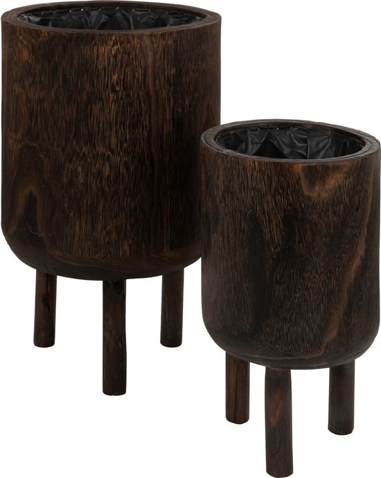 J-line - Bloempot Op Voet Paulownia Hout Bruin Large - 32x32x44cm | bol