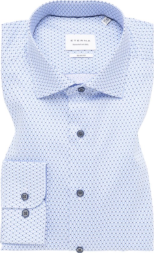 ETERNA slim fit overhemd - twill - licht- en donkerblauw met wit dessin ...
