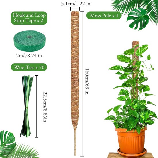 Luvetrex ® Klimhulp, 1 stuk 160 cm kokosstaaf plantenstok , mosstok ...