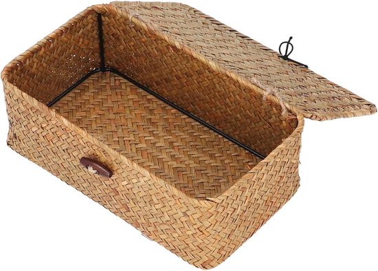 Rieten mand met deksel sweet living Opbergmanden plank zeegras ...