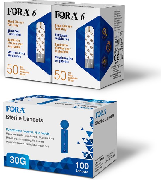 FORA 6 Glucoseteststrips + FORA Lancetten 30G (Combo Product XL) | bol