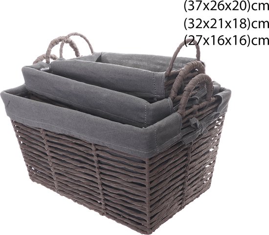 set 3 stevige mandjes broodmand grijs kunststof met stoffen inleg ...