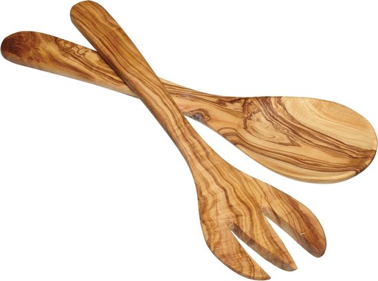 Handgemaakte Olijfhouten Opscheplepels voor Salade - Set van 2 - 29 ...