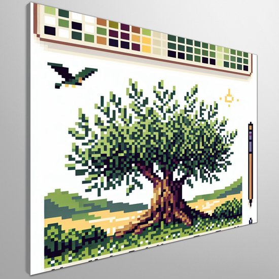Pixel art olijfboom schilderij | Prachtig geometrisch getekend: De ...