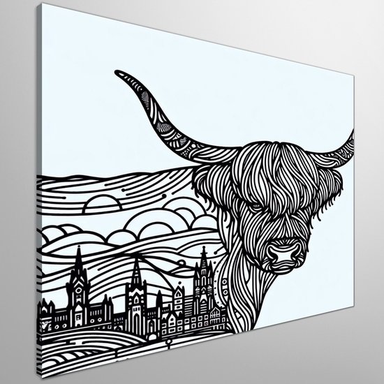 Line art schotse hooglander schilderij | Graceful Delineation: Majestic ...