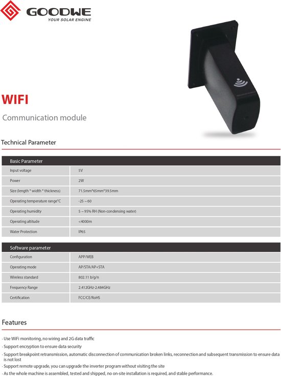 GoodWe | GA10081-22-00P | WiFi Module for XS/NS/DNS/SDT/DT series | bol