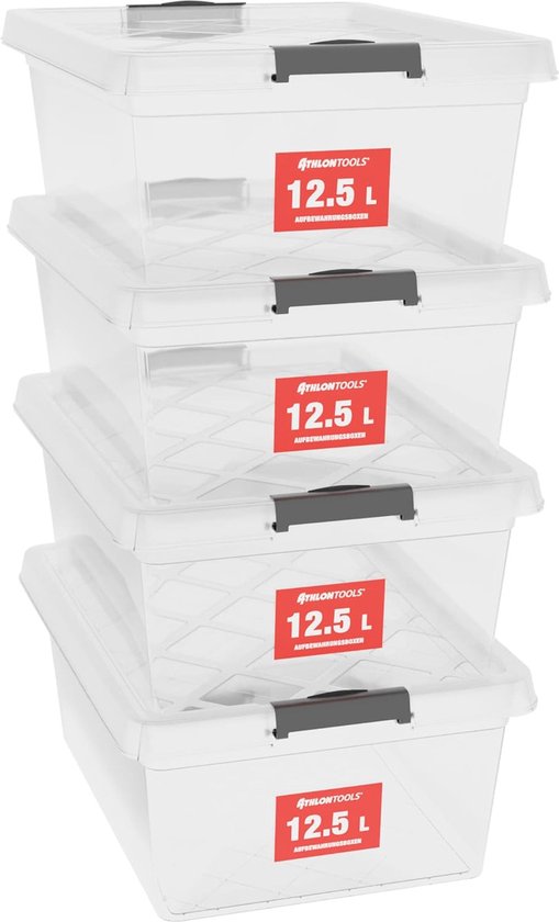 4x 12 L Opbergdozen met Deksel - Voedselveilig en Stapelbaar Plastic | bol
