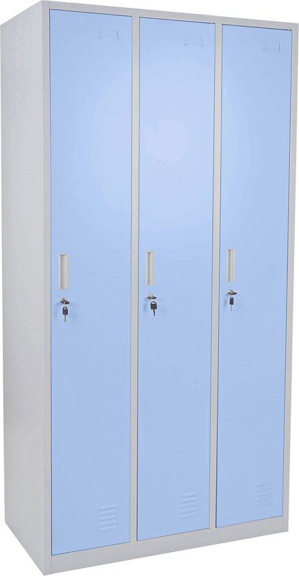 Locker Boston T829, afstortkluisje Lockerkast, metaal 3 vakken ~ blauw ...
