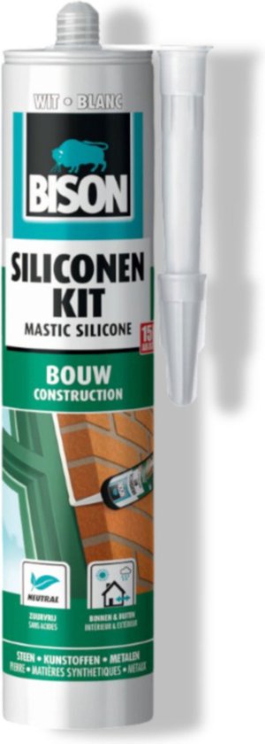 Bison Siliconenkit Bouw wit koker 300 ml, blijvend elastisch ...