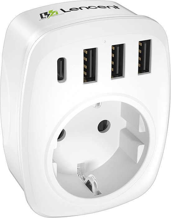 5 in 1 EU Stopcontact Adapter met USB en Type-C Oplader - 4000W ...