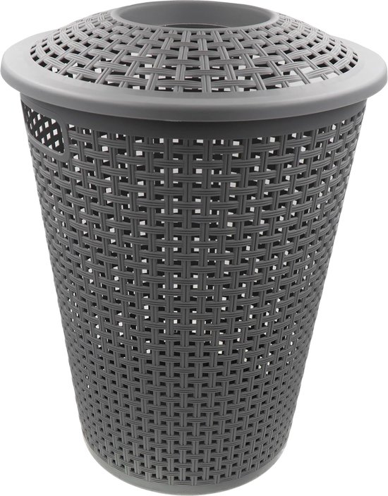 Wasmand met Deksel en Rotanlook - Rond en Functionaliteit in Badkamer | bol