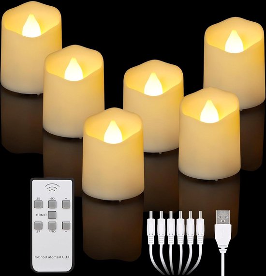Led Kaarsen met Bewegende Vlam Oplaadbaar Afstandsbediening Timer ...